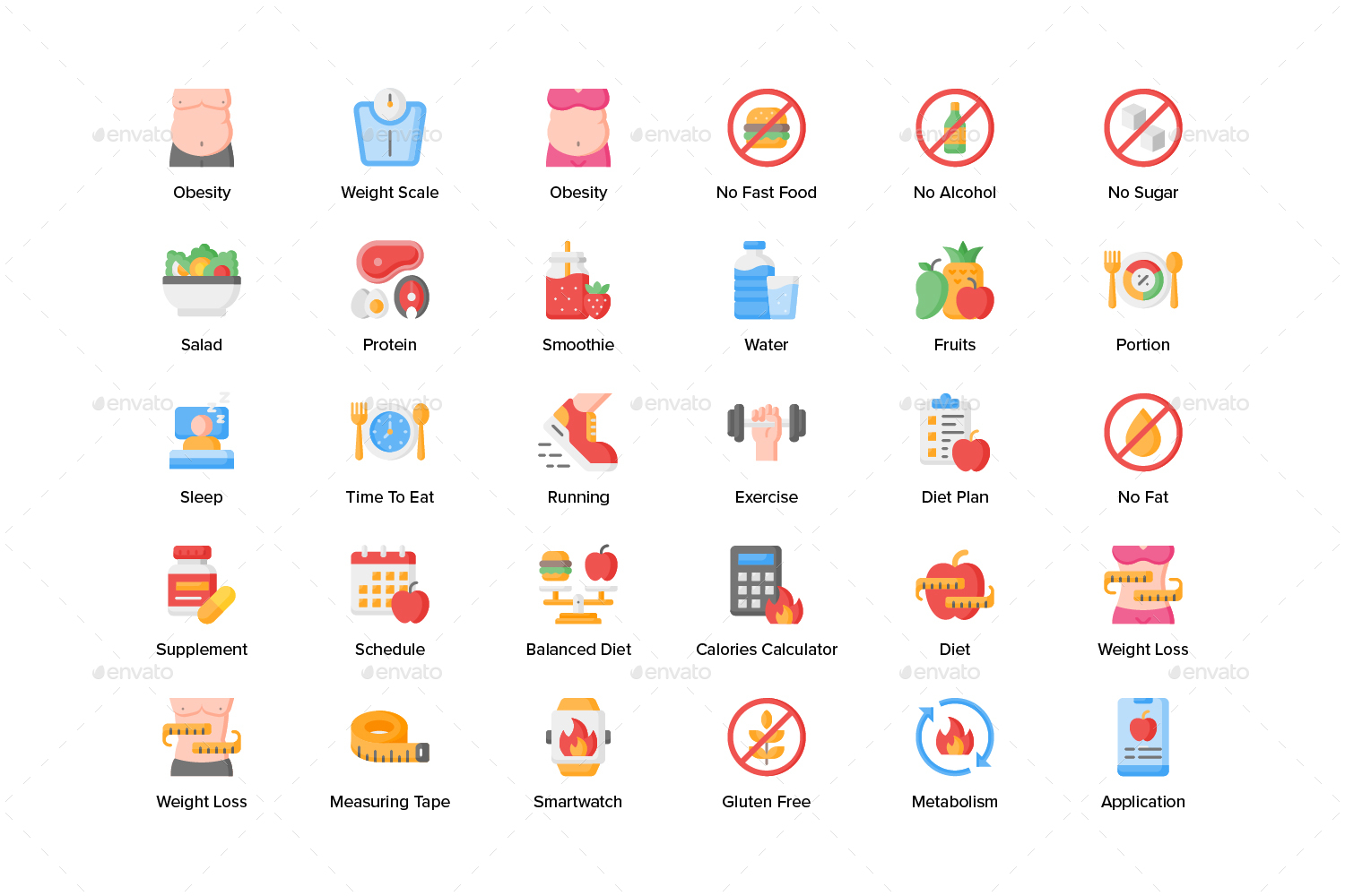 Healthy Diet Icons, Icons | GraphicRiver